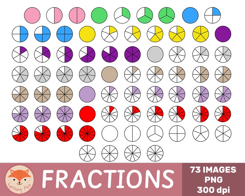 Fractions Bundle Clip Art 73 Circle Fractions Math Clipart - Etsy