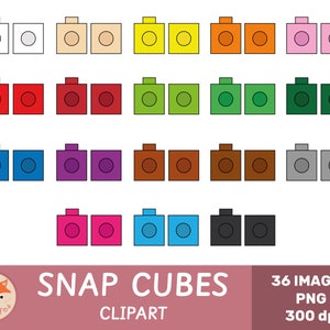 Snap Cubes Clip Art, 36 PNG, 18 Colors, Unifix, Connecting Cubes, Math ...