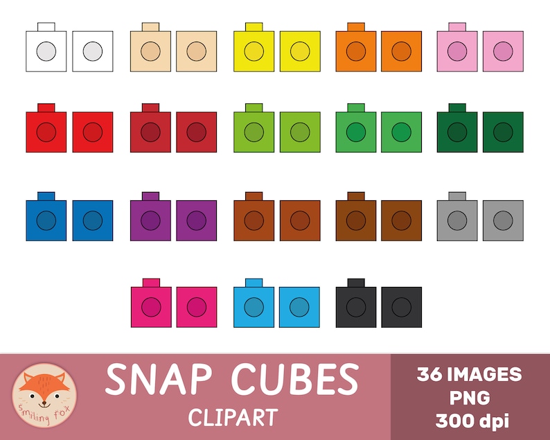 Snap Cubes Clip Art, 36 PNG, 18 Colors, Unifix, Connecting Cubes, Math ...