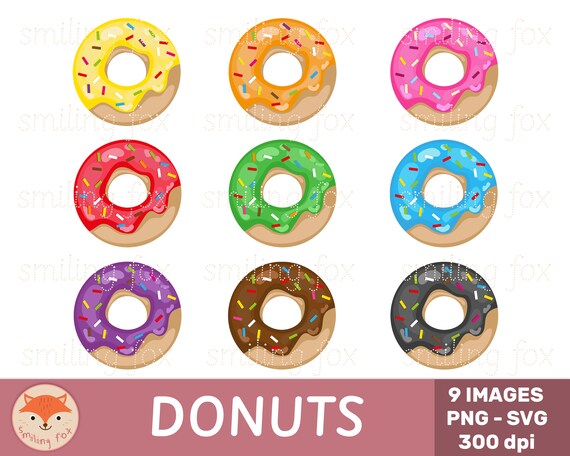 Donuts Clip Art Desserts Clipart PNG SVG Food Vector - Etsy