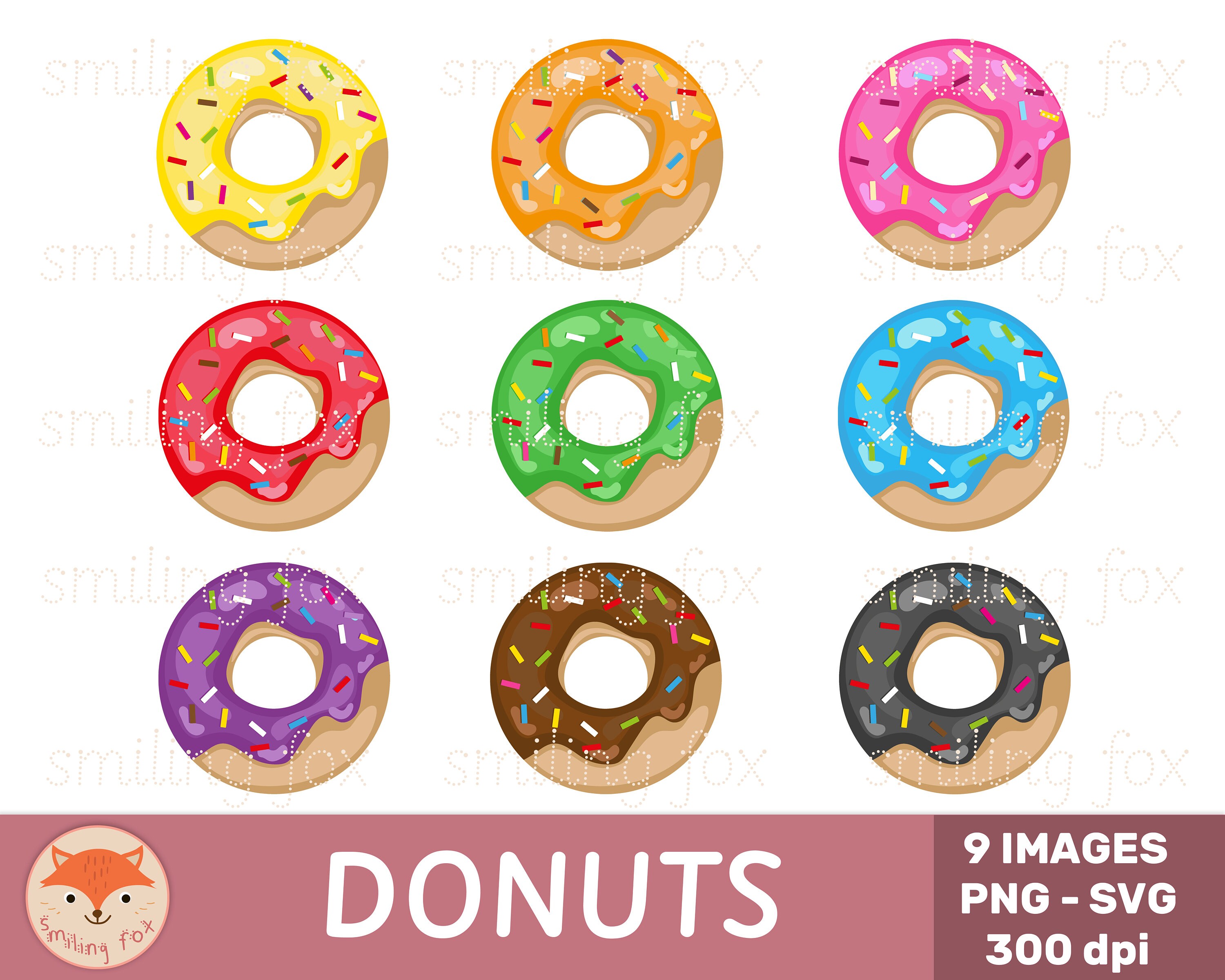 Donuts Clip Art, Desserts Clipart, PNG, SVG, Food Vector Designs ...