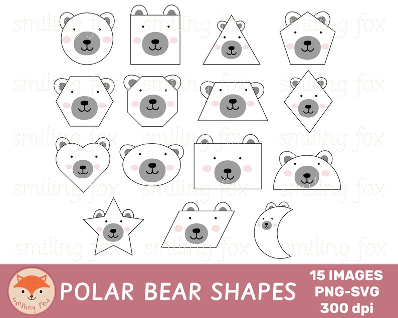 Polar Bear Shapes Clip Art, 2D Shapes Set, Animal, Math, Geometry for ...