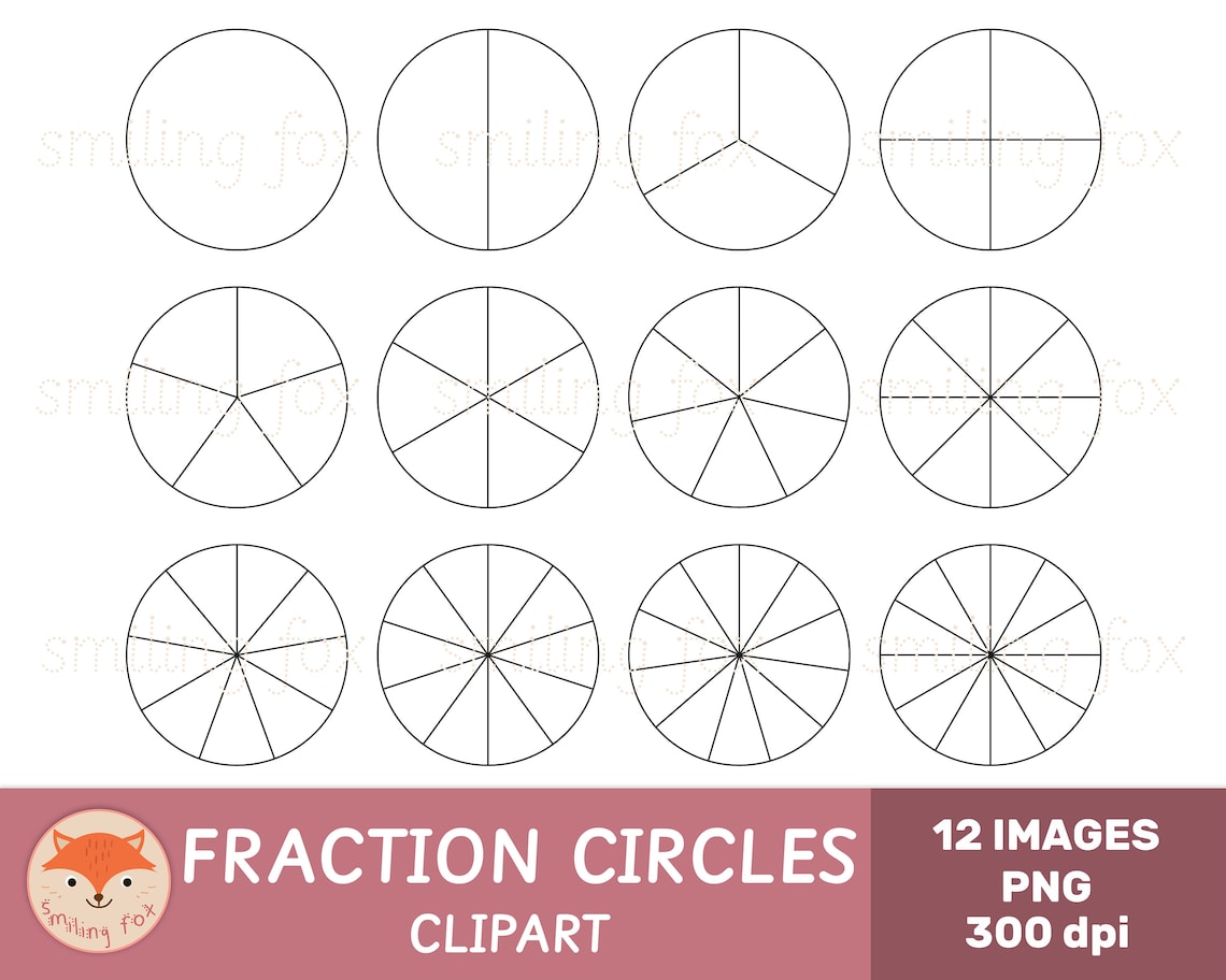 Fraction Circles Clipart, 12 PNG, Math Centers, Math Clipart to Create ...