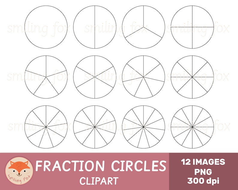 Fraction Circles Clipart, 12 PNG, Math Centers, Math Clipart to Create ...