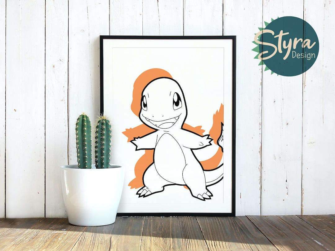 Charmander Print, Pokemon Wall Art, Gamer Decor, Home Gift Idea, 4x6 ...