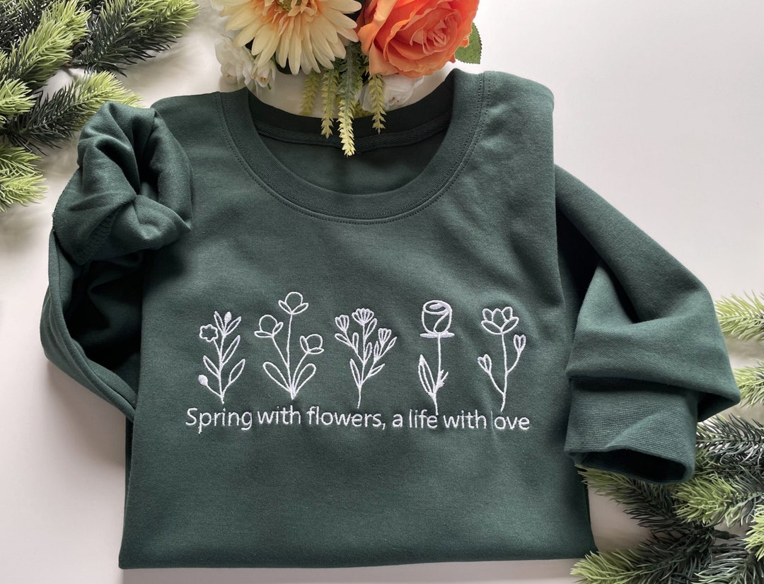 Wildflowers Embroidered Crewneck Flower Sweatshirt Floral - Etsy