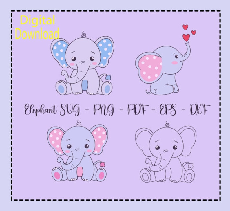 Baby Elephant SVG, Baby Elephant PNG, Baby Elephant PDF, Door Hangers ...
