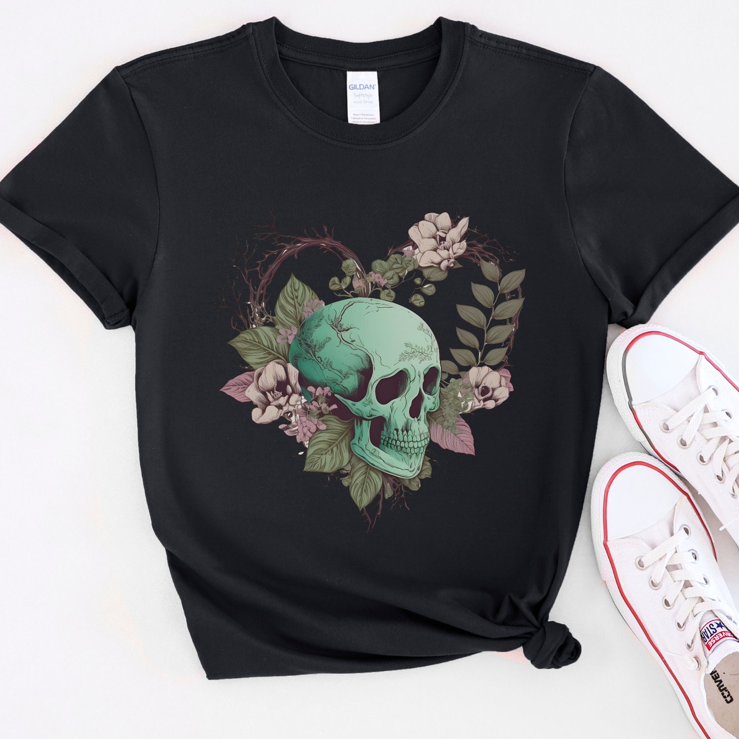 Bloom Skull Shirt | Flower Skull Skeleton Shirt | Floral Skull Shirt ...