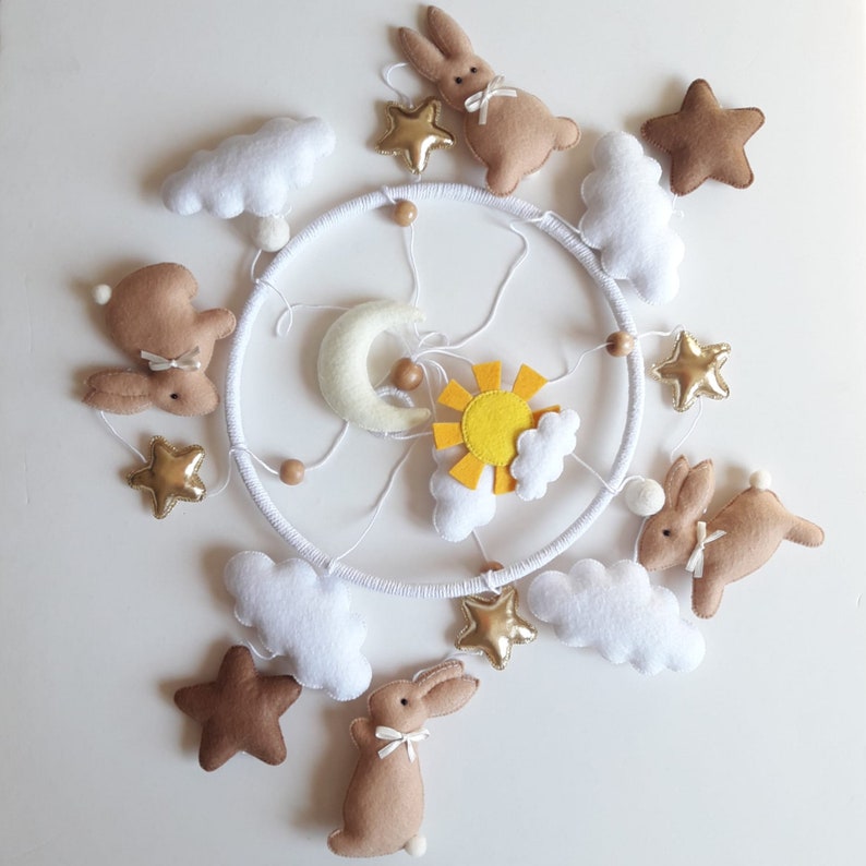 Felt Rabbit Baby Mobile, Bunny Nursery Mobile, Rabbit Cot Mobile, Bunny ...