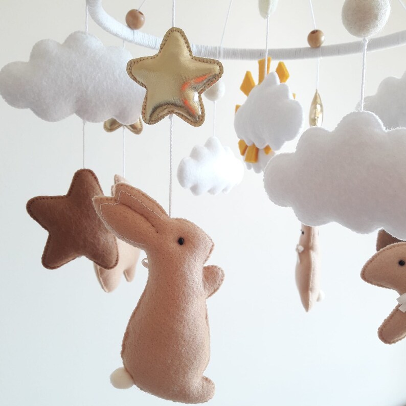 Felt Rabbit Baby Mobile, Bunny Nursery Mobile, Rabbit Cot Mobile, Bunny ...