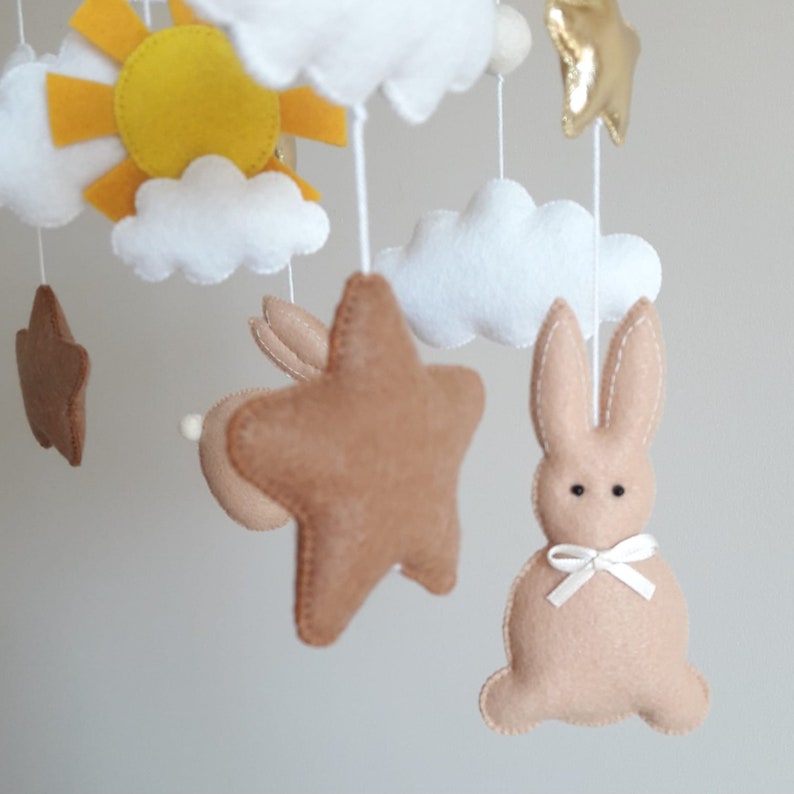Felt Rabbit Baby Mobile, Bunny Nursery Mobile, Rabbit Cot Mobile, Bunny ...