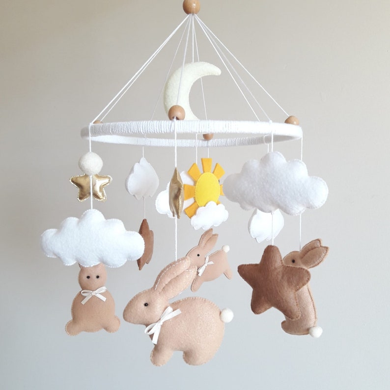 Felt Rabbit Baby Mobile, Bunny Nursery Mobile, Rabbit Cot Mobile, Bunny ...