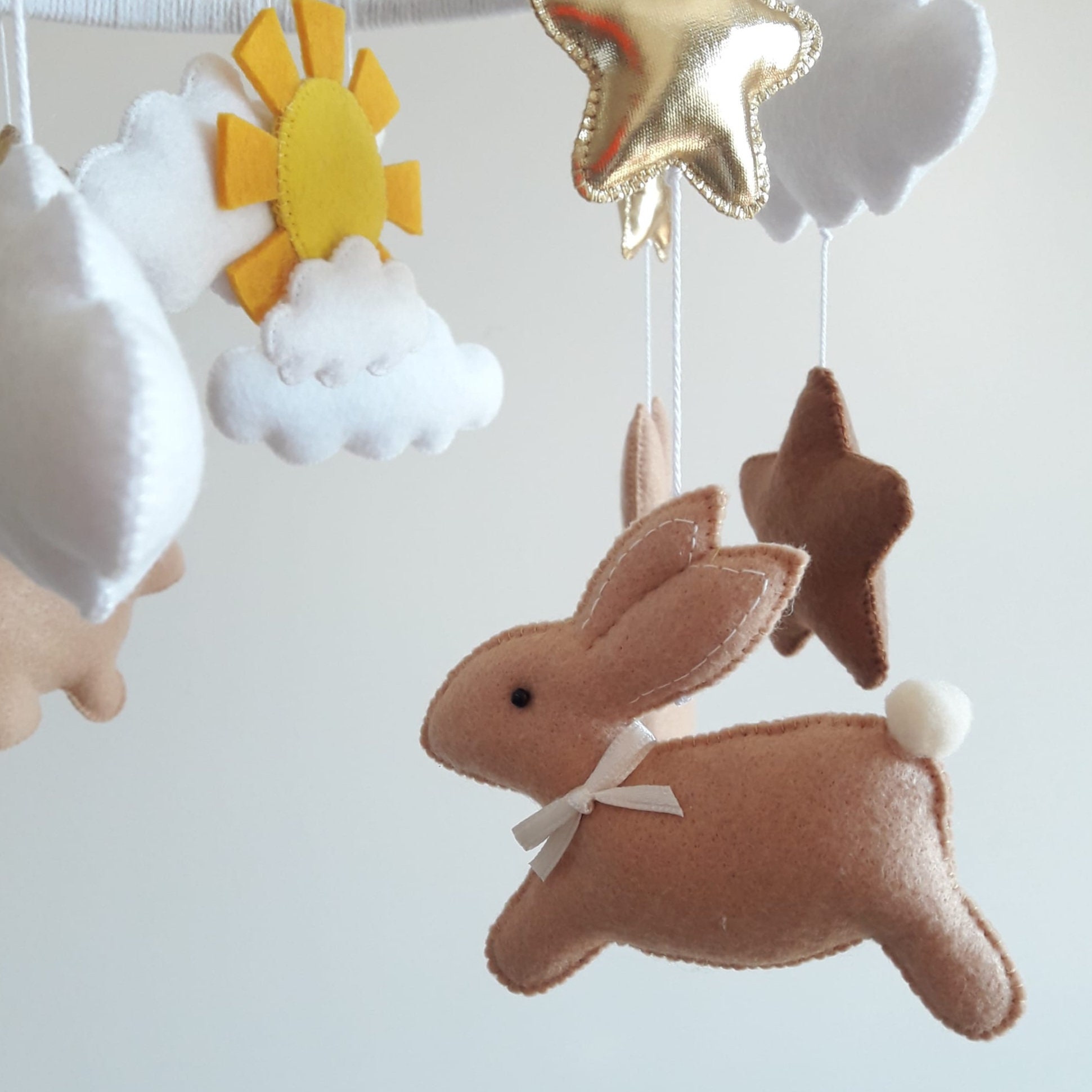 Felt Rabbit Baby Mobile, Bunny Nursery Mobile, Rabbit Cot Mobile, Bunny ...