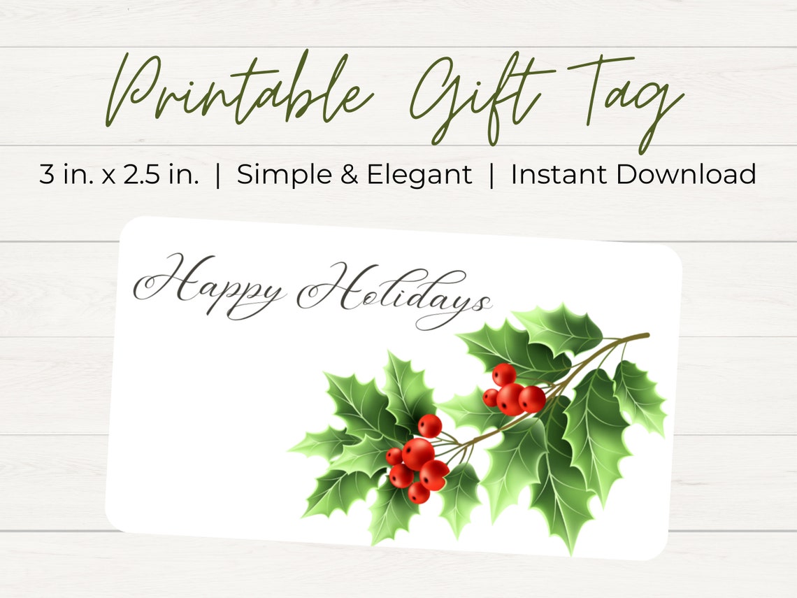 Happy Holidays Printable Christmas Gift Tag | 3 In. X 2.5 In. | Simple ...