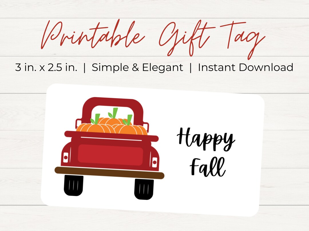 Happy Fall Printable Gift Tag | 3 In. X 2.5 In. | Simple & Elegant ...