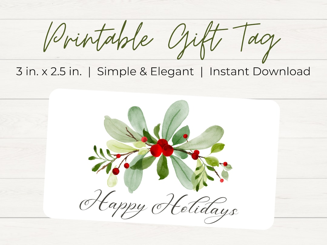 Happy Holidays Printable Christmas Gift Tag | 3 In. X 2.5 In. | Simple ...