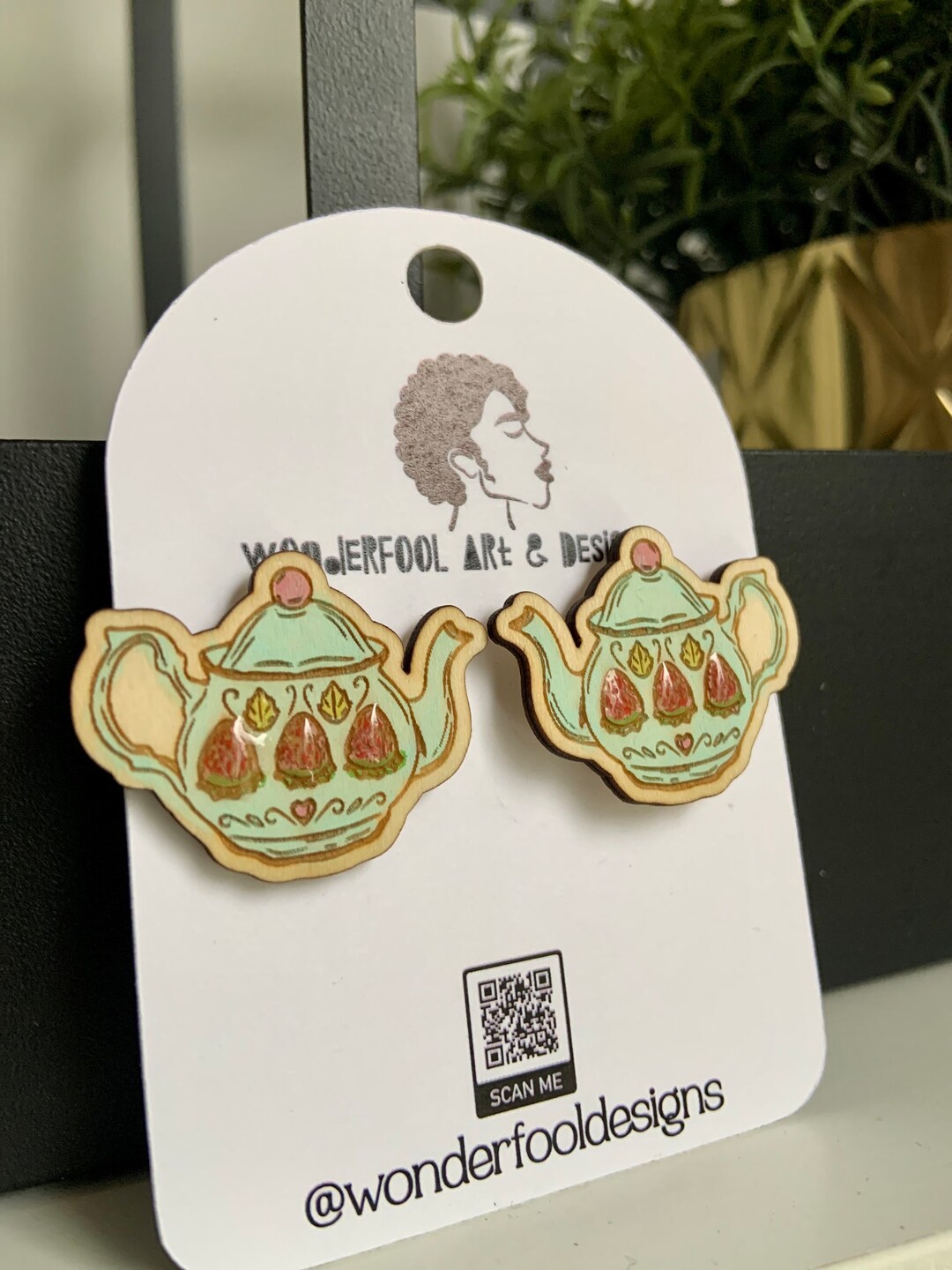 Cottagecore Strawberry Teapot Lightweight Wood Stud Earrings - Etsy