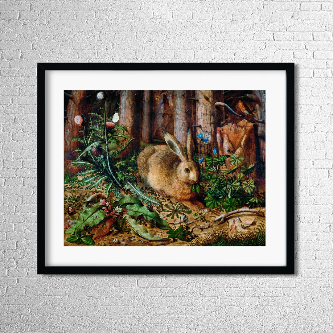 Rabbit in Woods Printable Nature Art Painting, Vintage Colorful Nature ...