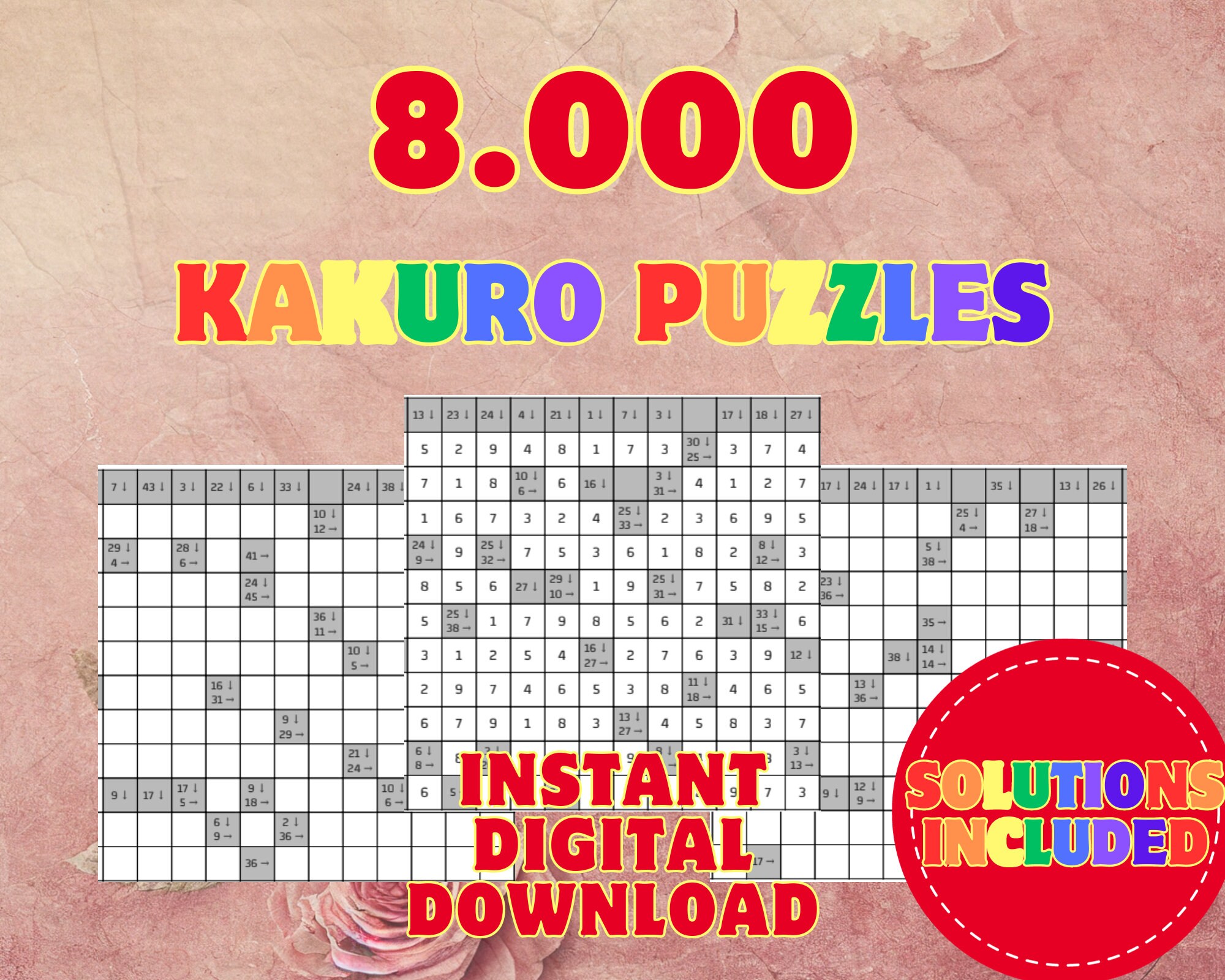 8000 Kakuro Puzzles Bundle, Printable Kakuro Puzzle, Cross Sum Puzzle ...