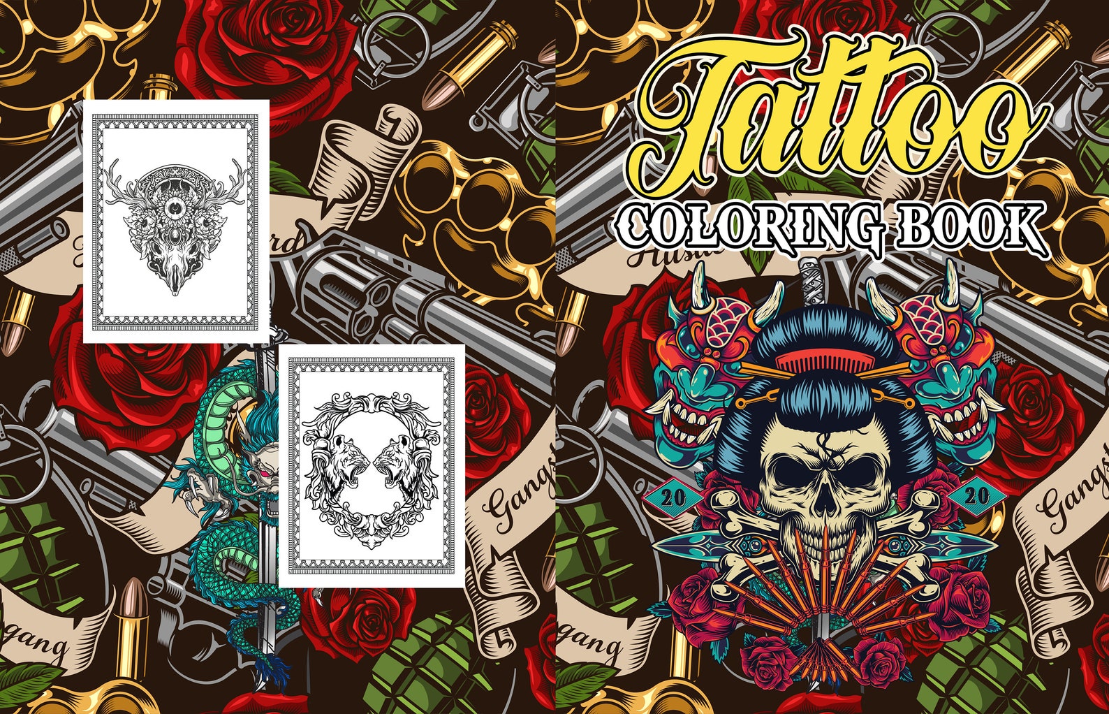 Tattoo Coloring Book Instant Download Adult Tattoo Coloring Book Reduce ...