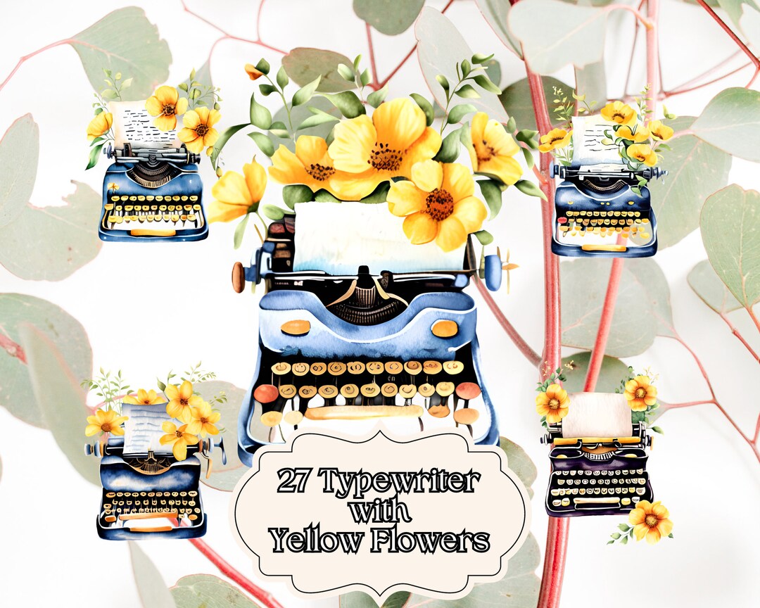 Vintage Typewriter & Flower Elegance: Antique Clipart Pack for - Etsy