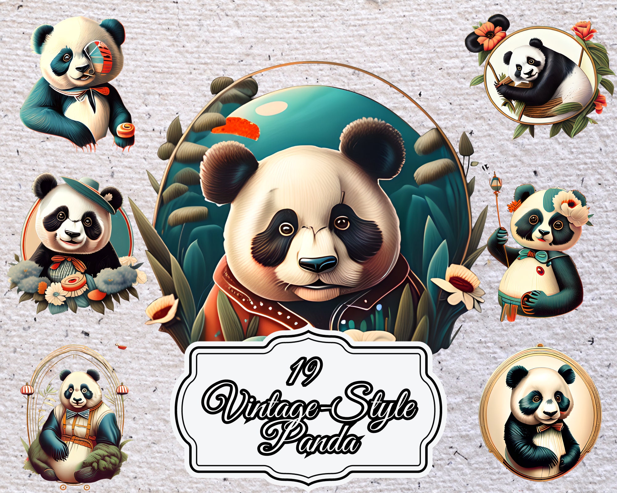 Digital Download: Vintage Panda Clip Art Pack Cute Panda Images, Baby ...
