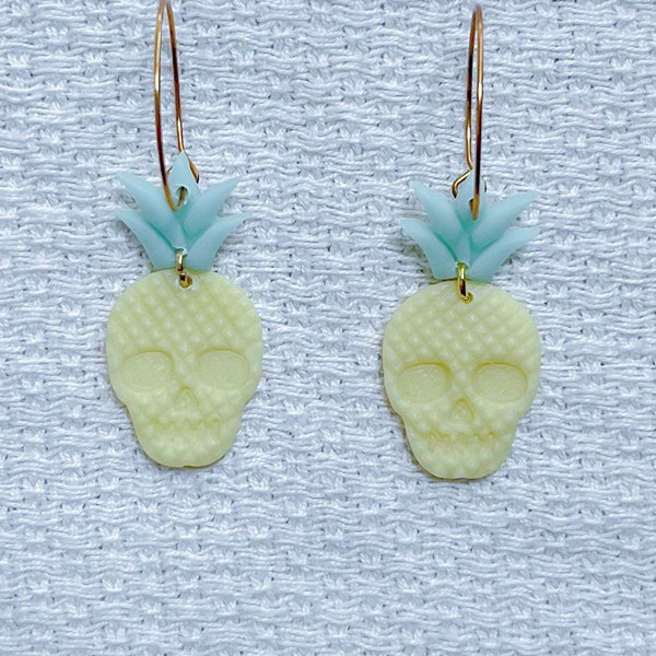 Translucent Pineapple Skull, Polymer Clay, Hoop Earring - Etsy