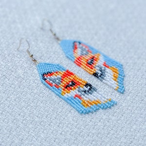 Red Fox Hand Beaded Earrings / Tassel Fringed Earrings / Made to Order ...