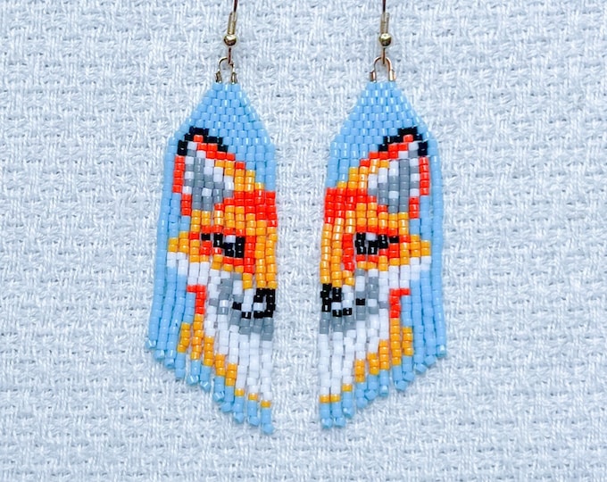 Red Fox Hand Beaded Earrings / Tassel Fringed Earrings / Made to Order ...