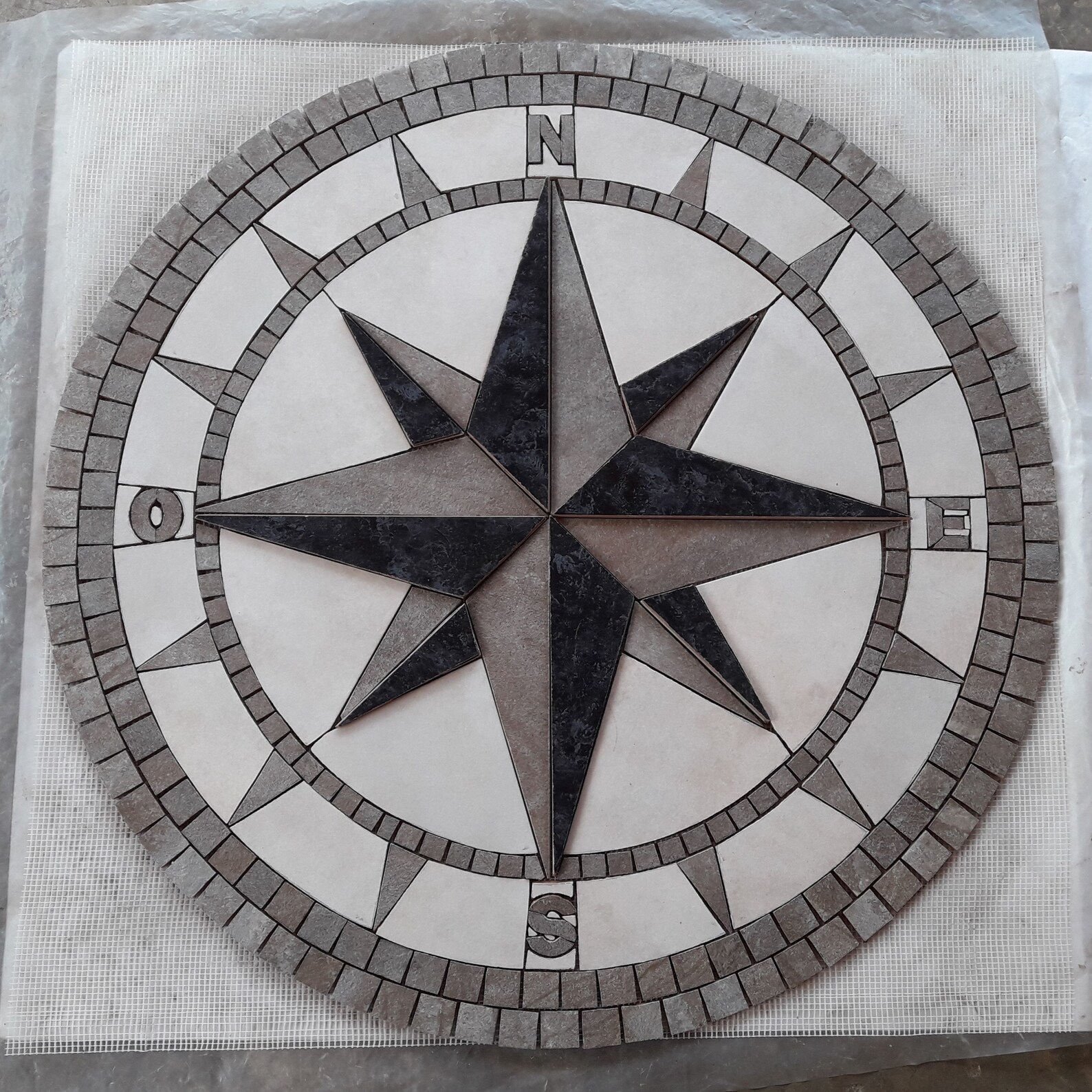 Compass Rose Mosaic Art, Handmade in Ceramic Tiles, Design for Indoor ...