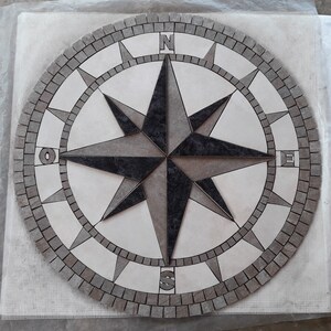 Compass Rose Mosaic Art, Handmade in Ceramic Tiles, Design for Indoor ...
