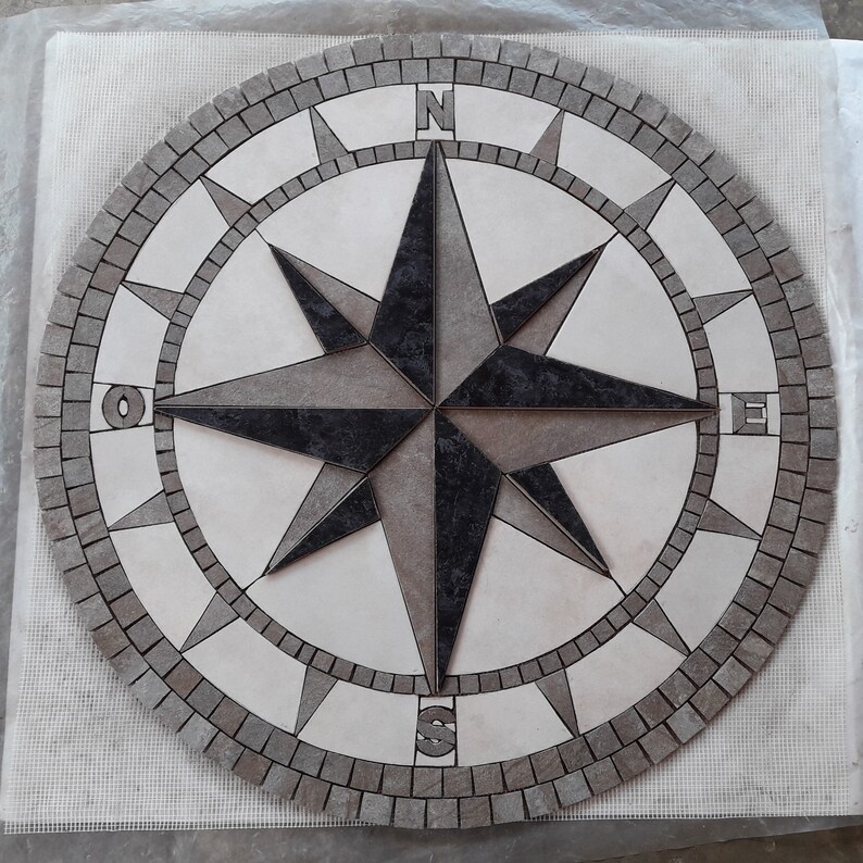 Compass Rose Mosaic Art, Handmade in Ceramic Tiles, Design for Indoor ...