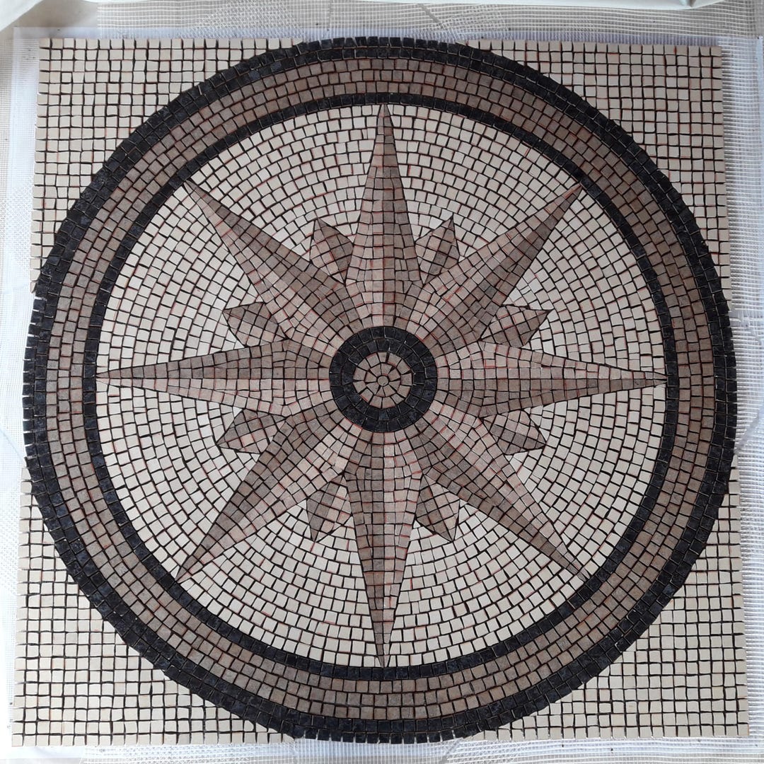 Star Compass Rose Mosaic Art, Handmade in Ceramic Tiles, Design for ...