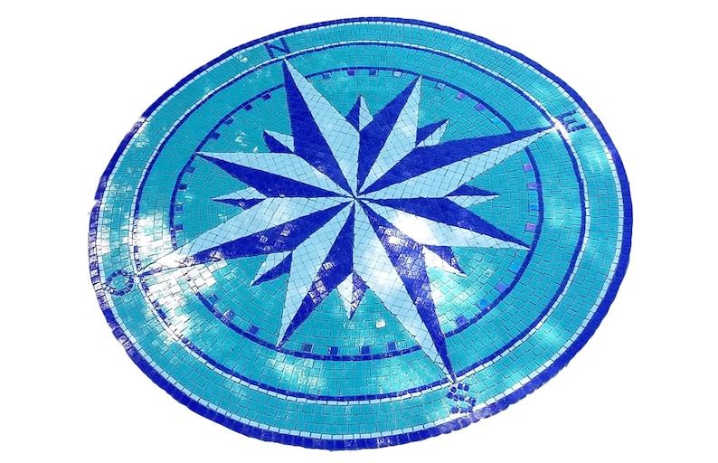 Compass Rose Mosaic Tile Art, Custom Handmade Design for Easy Indoor ...