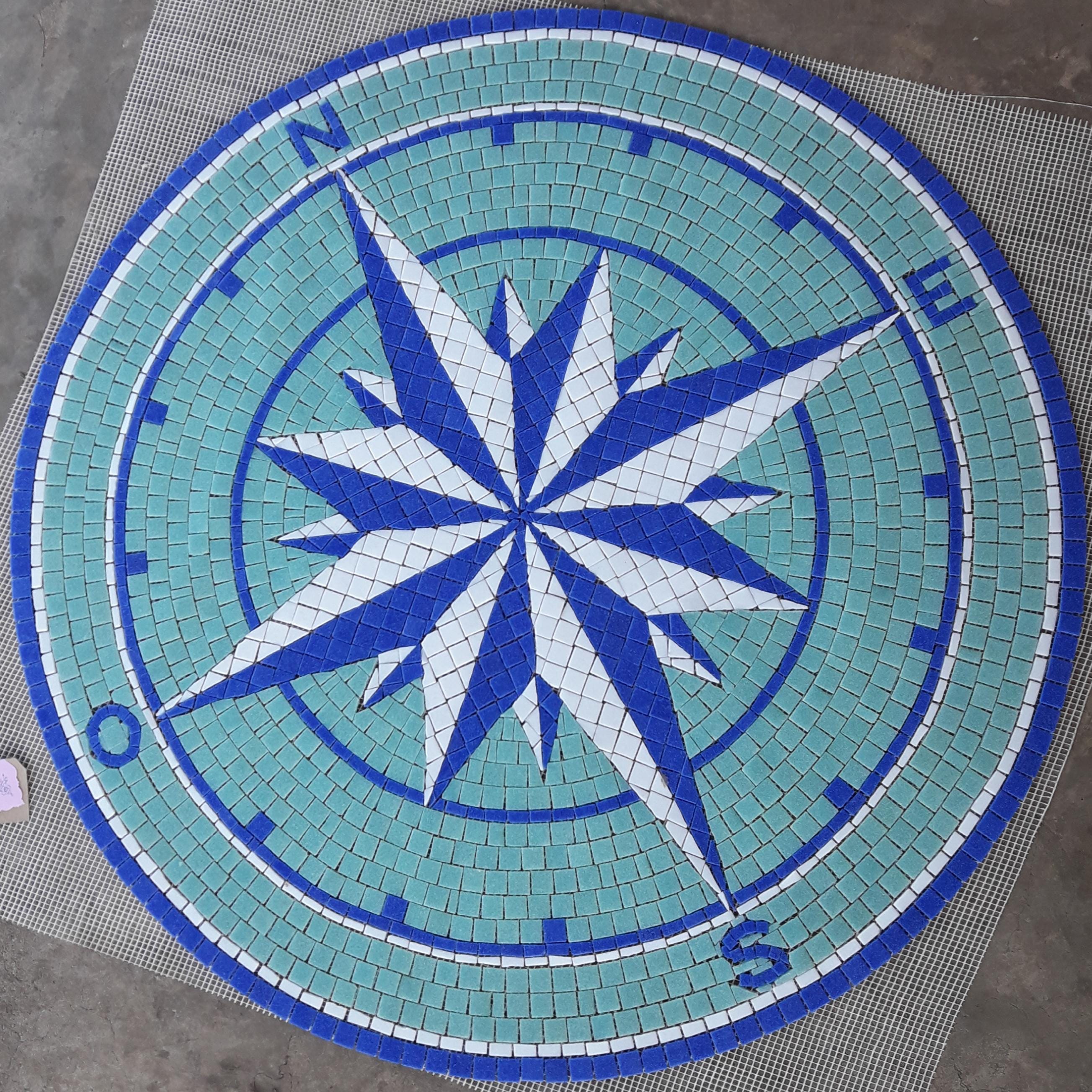 Compass Rose Mosaic Tile Art, Custom Handmade Design for Easy Indoor ...