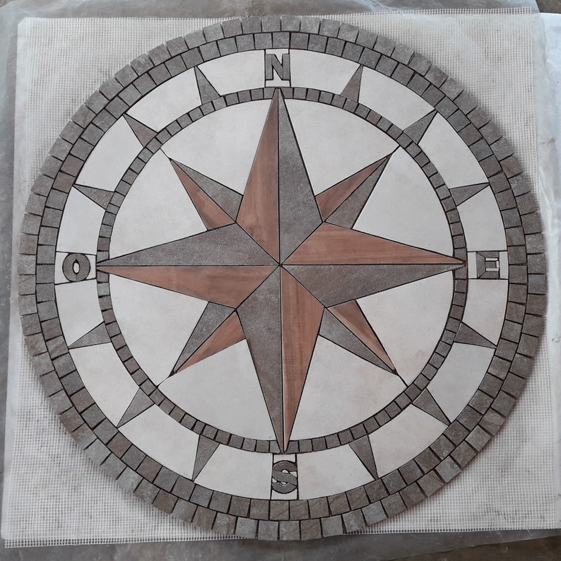 Compass Rose Mosaic Art, Handmade in Ceramic Tiles, Design for Indoor ...