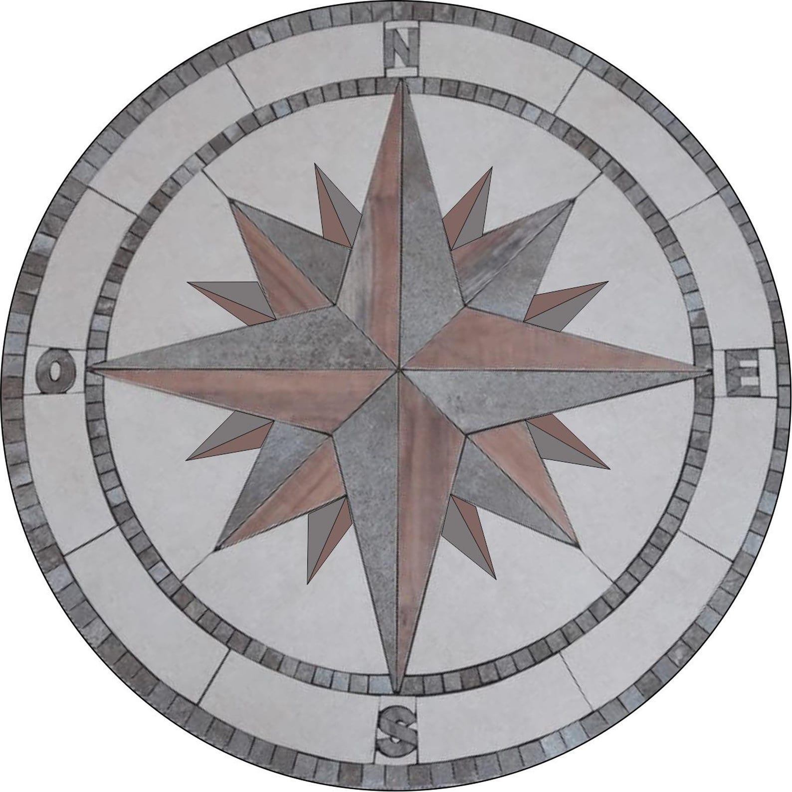Compass Rose Mosaic Art, Handmade in Ceramic Tiles, Design for Indoor ...