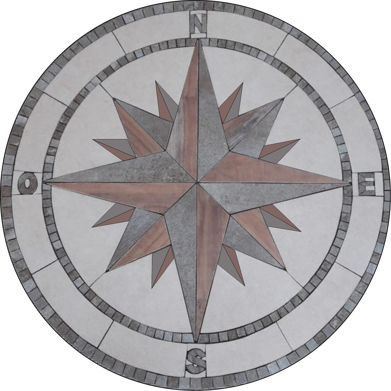 Compass Rose Mosaic Art, Handmade in Ceramic Tiles, Design for Indoor ...