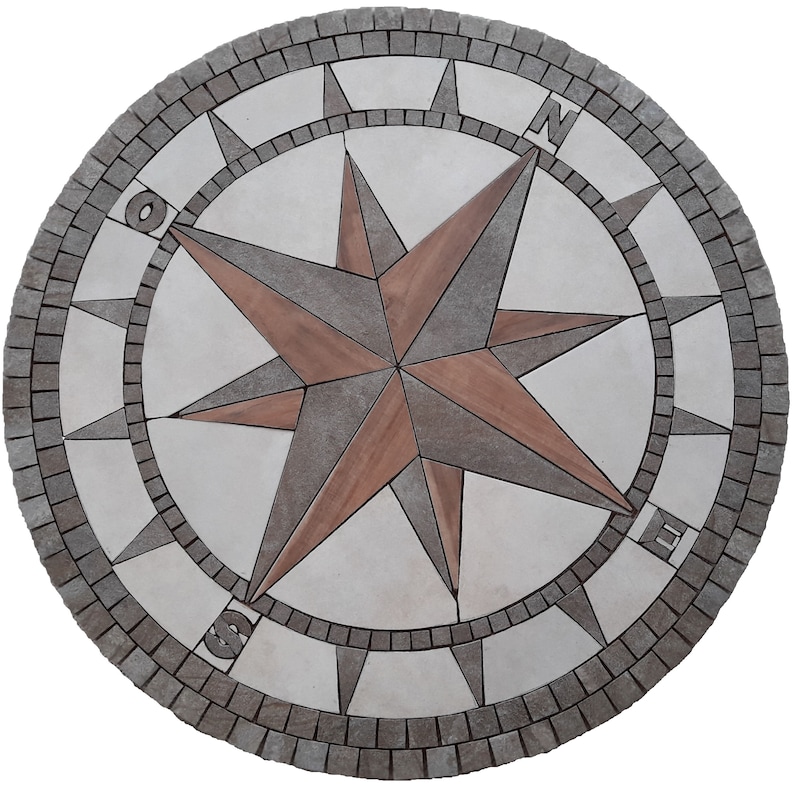 Compass Rose Mosaic Art, Handmade in Ceramic Tiles, Design for Indoor ...