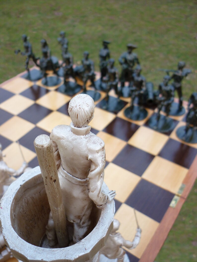 Artistic Chess Set: Pirates Vs Spaniards, Resin Cast Pieces on Wooden ...