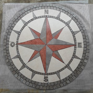 Compass Rose Mosaic Art, Handmade in Ceramic Tiles, Design for Indoor ...