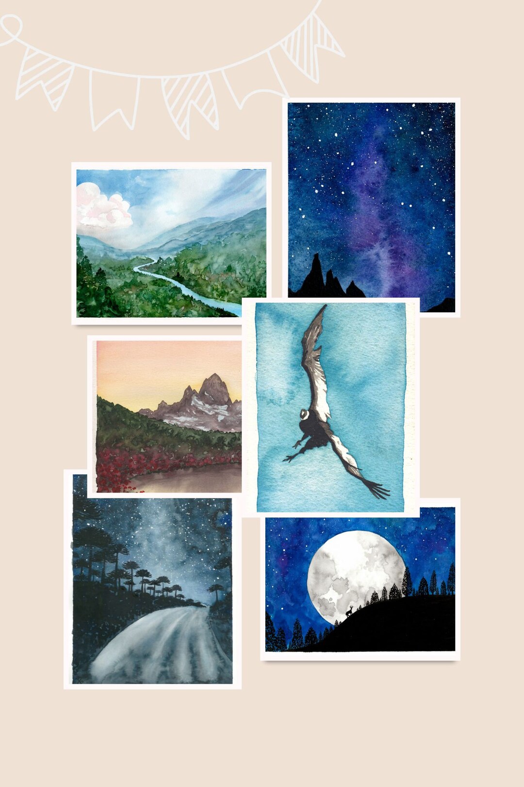 PRINTABLE Patagonia Watercolor Postcards, Hand-painted Landscapes and ...