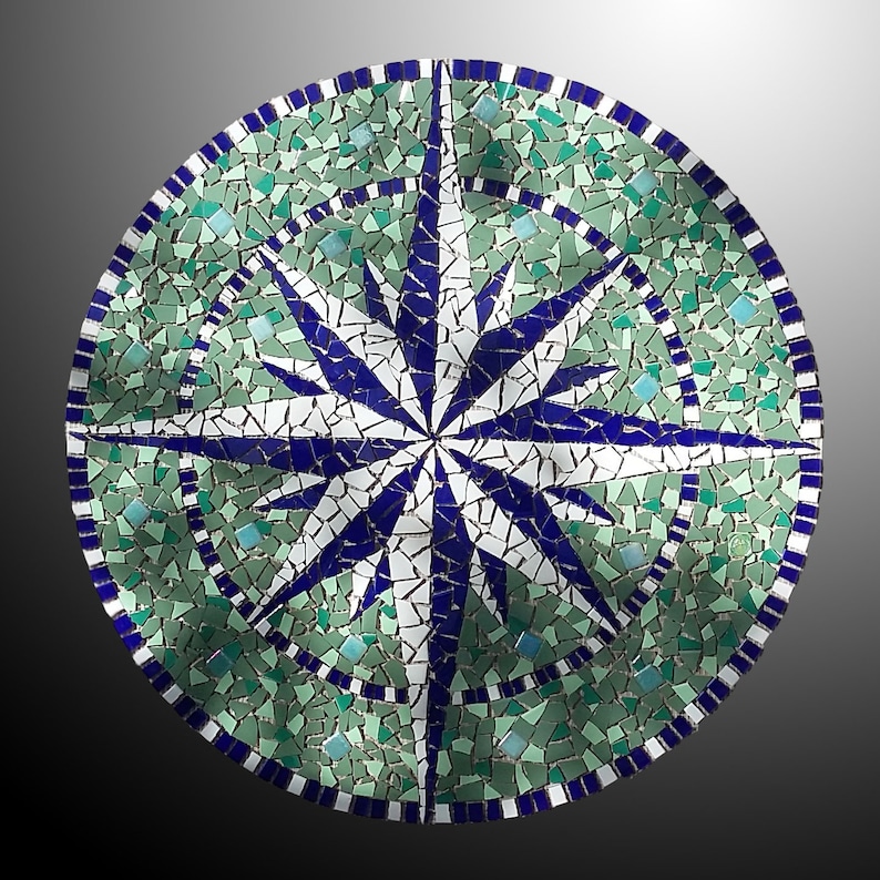 Compass Rose Mosaic Art, Handmade in Ceramic Tiles, Design for Indoor ...