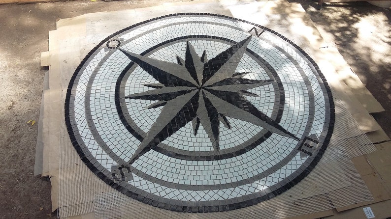 Compass Rose Mosaic Tile Art, Custom Handmade Design for Easy Indoor ...