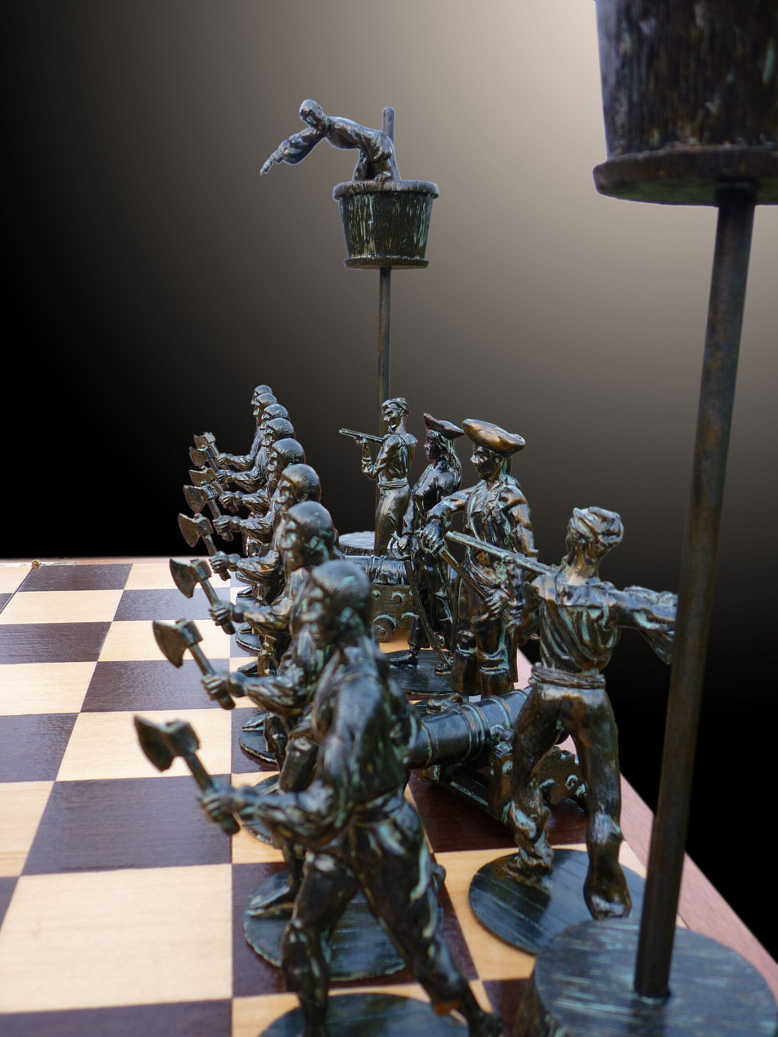 Artistic Chess Set: Pirates Vs Spaniards, Resin Cast Pieces on Wooden ...