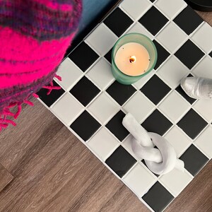 Black and White Checkered Tile Side Table - Etsy