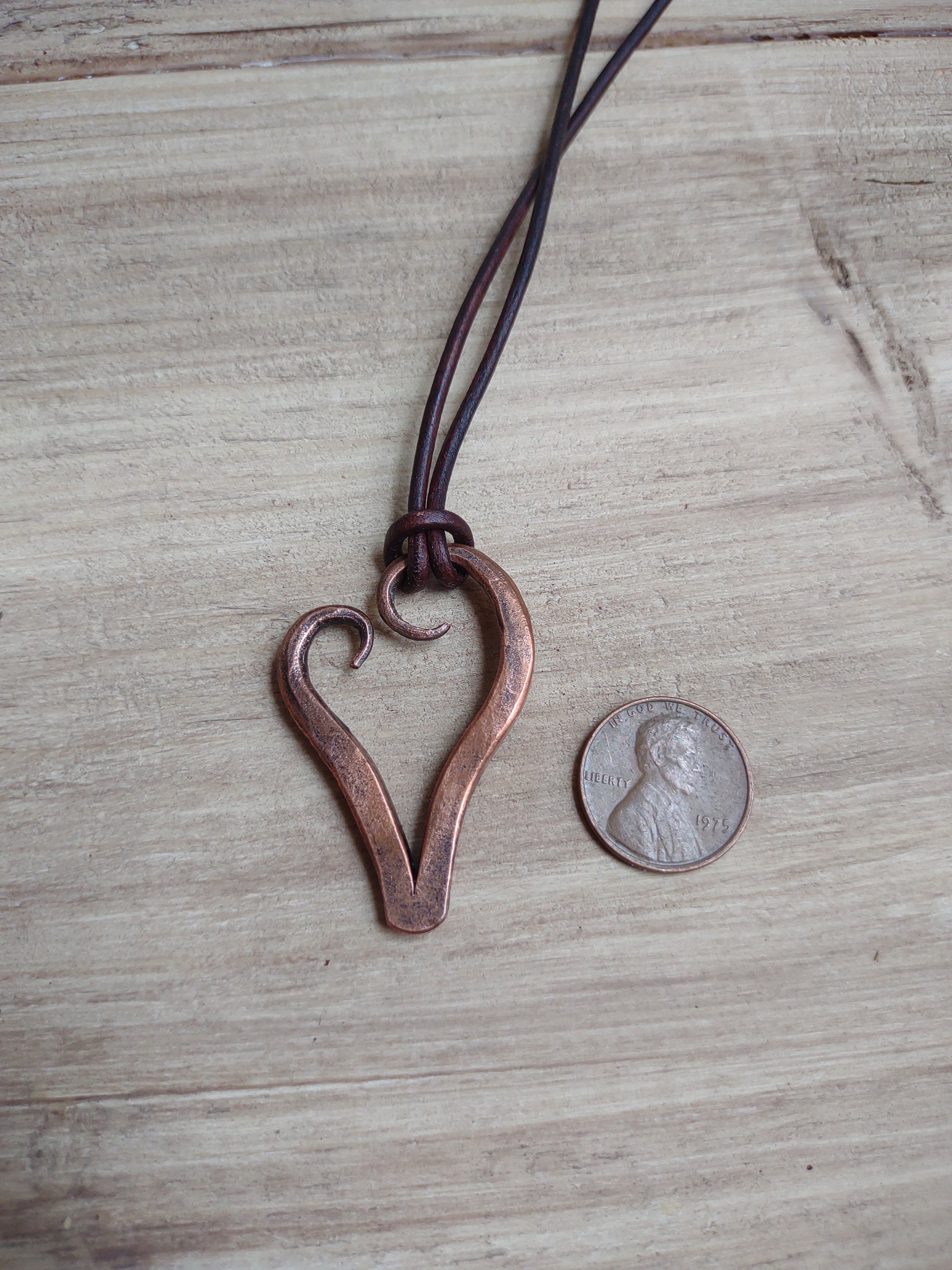 Copper Heart Pendant Necklace, Hand Forged - Etsy