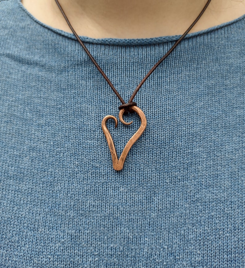 Copper Heart Pendant Necklace, Hand Forged - Etsy