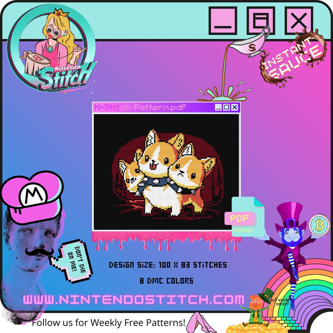 Cerberus Corgi Cross Stitch Pattern Funny Anime Fan Gift Geeky X-stitch ...