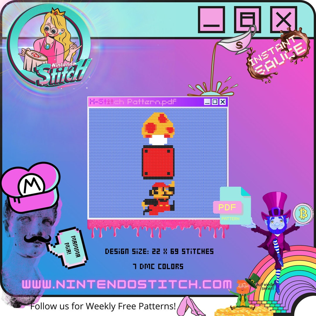 Mario Cross Stitch Pattern | Gamer Xstitch Pattern Kit | Mushroom ...